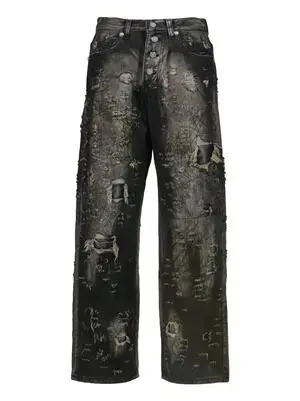 THUG CLUB Hard-washed Damaged Loose-fit Jeans - Black