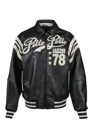 PELLE PELLE Studded Logo-patch Leather Jacket - Black