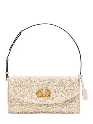Valentino Garavani Valentino Garavani Devain Small Shoulder Bag With Pearls And Rhinestones Cream