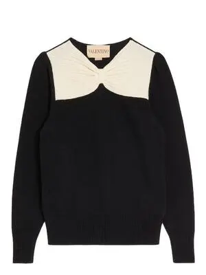 Valentino Garavani Wool Jumper With Ruched Bow Detail - Black/ivory