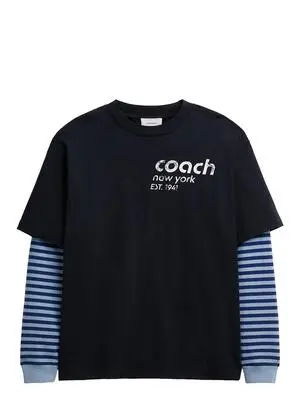 COACH Double Layered Long Sleeve T-shirt In Organic Cotton - Navy Multi