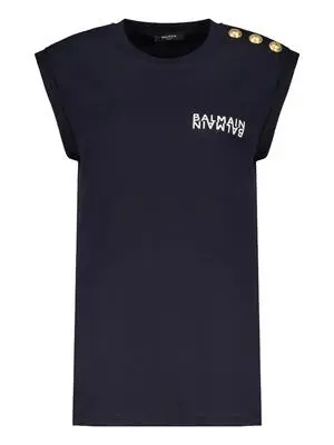 Balmain Balmain Cotton Sleeveless Logo Tank T-Shirt Blue