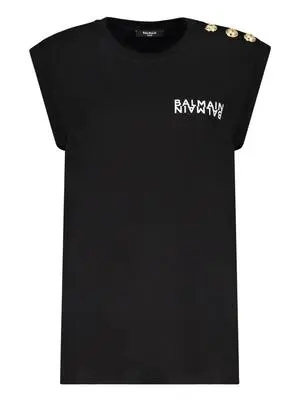 Balmain Balmain Cotton Sleeveless Logo Tank T-Shirt Black