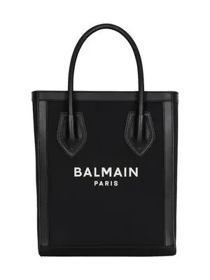 Balmain Leather Trimmed Canvas Tote Bag - Black