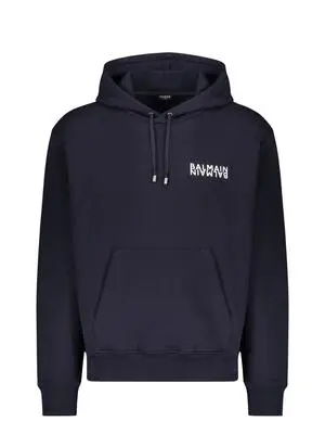 Balmain Double Logo Cotton Hoodie - Blue