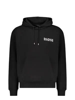 Balmain Double Logo Cotton Hoodie - Black