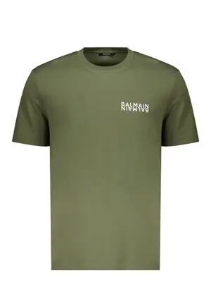 Balmain Balmain Double Logo Cotton T-Shirt Green