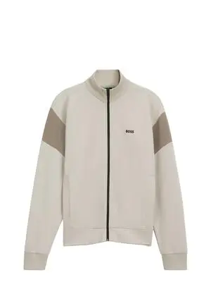 BOSS Zippered Cotton-blend Sweatshirt With Contrast Inserts - Light Beige