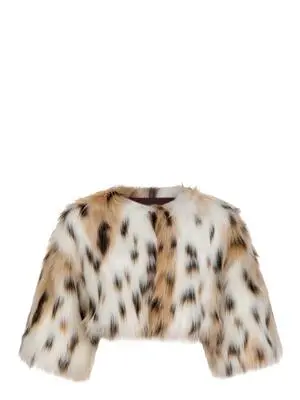 LOVE AND NOSTALGIA Snow Leopard Fux Fur Crop Coat