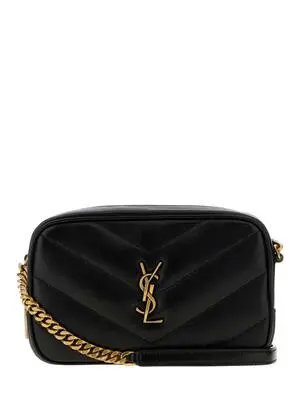 Saint Laurent Mini Loulou Leather Crossbody Handbag With Antiqued Golden Metal - Black