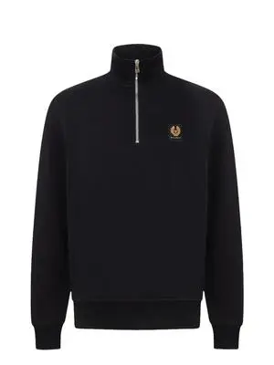 Belstaff Cotton Fleece High Zip Crewneck Sweatshirt - Nero