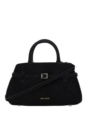 Manu Atelier Suede Top Handle Satchel With Detachable Shoulder Strap - Nero