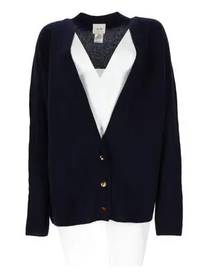 ALYSI Merino Wool & Cashmere V-neck Sweater - Blue