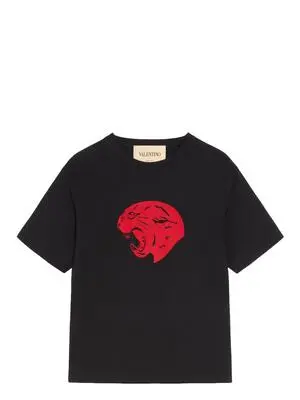 Valentino Garavani Cotton T-shirt With Panther Print - Black/red