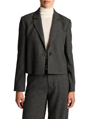 Vince Micro-houndstooth Italian Wool-blend Flannel Short Blazer - Grey Combo