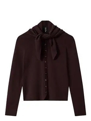 Whistles Scarf-detail Round-neck Cotton-blend Cardigan - Brown