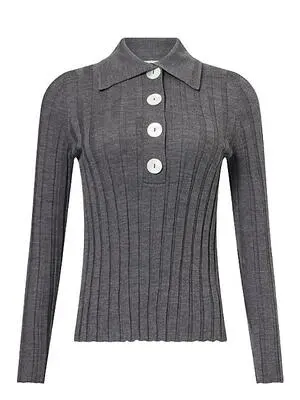 NACKIYE Sugarman Long-sleeve Wool Polo Top - Navy