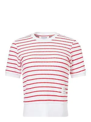 Thom Browne Striped Short-sleeve Cotton-knit Top - White/red