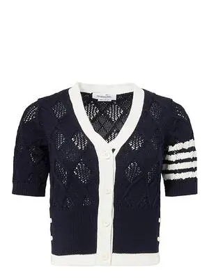 Thom Browne Thom Browne V-Neck Cable-Knit Cotton Cardigan Navy