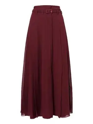 Gabriela Hearst Dugald Belted Silk Midi Skirt - Bordeaux