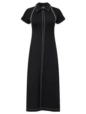 ME+EM Contrast-stitch Fit-and-flare Jersey Midi Dress - Black