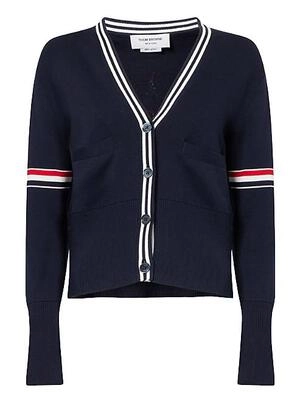Thom Browne Sailboat Striped Cotton Cardigan - Navy