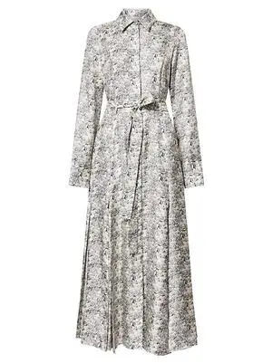 Gabriela Hearst Galway Belted Silk Midi Shirt Dress - Ivory Multi