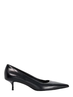 DUNE Amira Leather Heeled Courts - Black Plain Leather