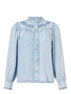 Rails Alanna Floral-embroidered Chambray Shirt - Medium Cloud Wash