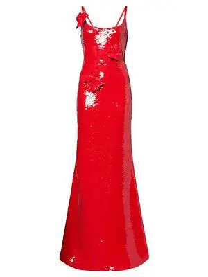 David Koma Flower-embellished Sequinned Gown - Red/red