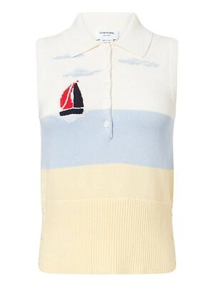 Thom Browne Nantucket Scenic-embroidered Cotton Vest Top - White