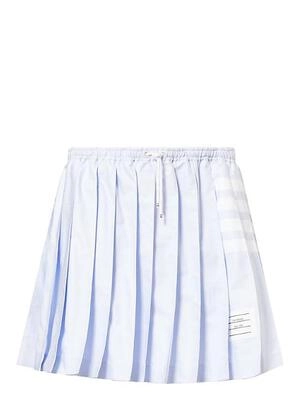 Thom Browne Drawstring Pleated Cotton Mini Skirt - Light Blue