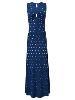 Rabanne Beaded Embellished Stretch-jersey Maxi Dress - Midnight Blue