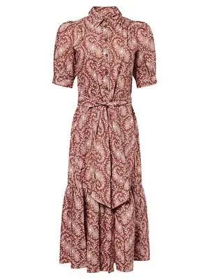 ME+EM Floral-pint Puffed-sleeve Cotton Midi Dress - Brown Multi