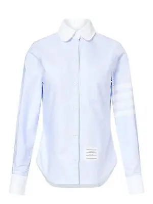Thom Browne Thom Browne Round-Collar Long-Sleeve Cotton Shirt Light Blue