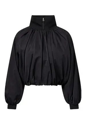 THE COUTURE CLUB Funnel-neck Ruched-hem Shell Bomber Jacket - Black