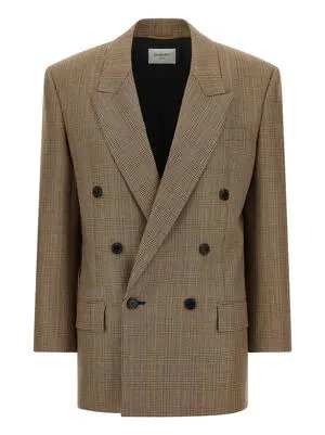 Saint Laurent Prince Of Wales Houndstooth Blazer - Brown