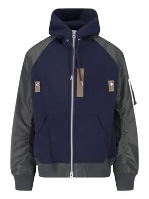 Sacai Sacai Hooded Bomber Jacket Blue