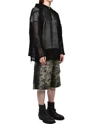 THUG CLUB Distressed Mesh-knit Hoodie - Black