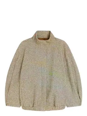Dries Van Noten Checked Wool Cotton Blend Bomber Jacket - Neutrals