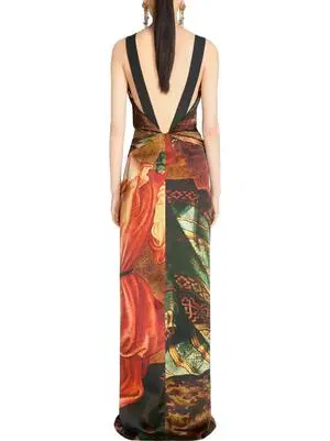 Dries Van Noten Satin Draped Long Gown - Brown
