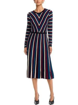 T Tahari Striped Midi Flared Dress - Black Multi