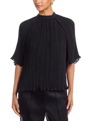 T Tahari Micro Pleated Elbow Sleeve Blouse - Black