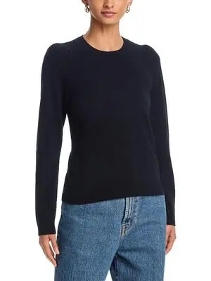 Aqua Cashmere Ruched Puffed Shoulder Sweater - Black
