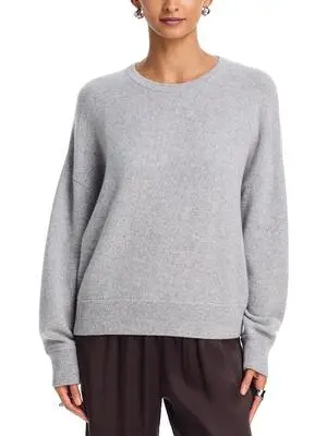 Aqua Drop Shoulder Dolman Crewneck Cashmere Sweater Exclusive - Light Grey