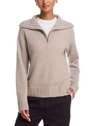 Aqua Cashmere Half Zip Sweater - Wheat