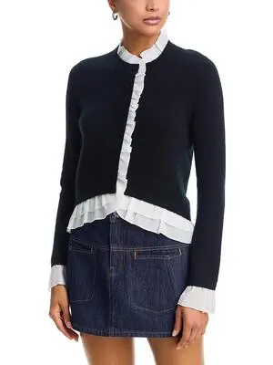 Aqua Cashmere 100% Cashmere Crewneck Cardigan Sweater Exclusive - Black