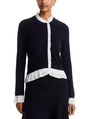 Aqua Cashmere 100% Cashmere Crewneck Cardigan Sweater Exclusive - Black