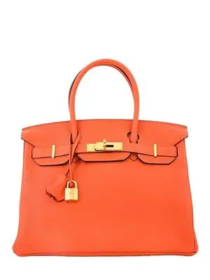 Hermès Birkin 30 Handbag Orange Clemence With Gold Hardware Feu