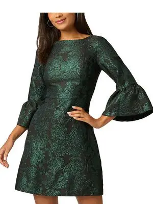 Adrianna Papell Metallic Jacquard Dress - Black/hunter